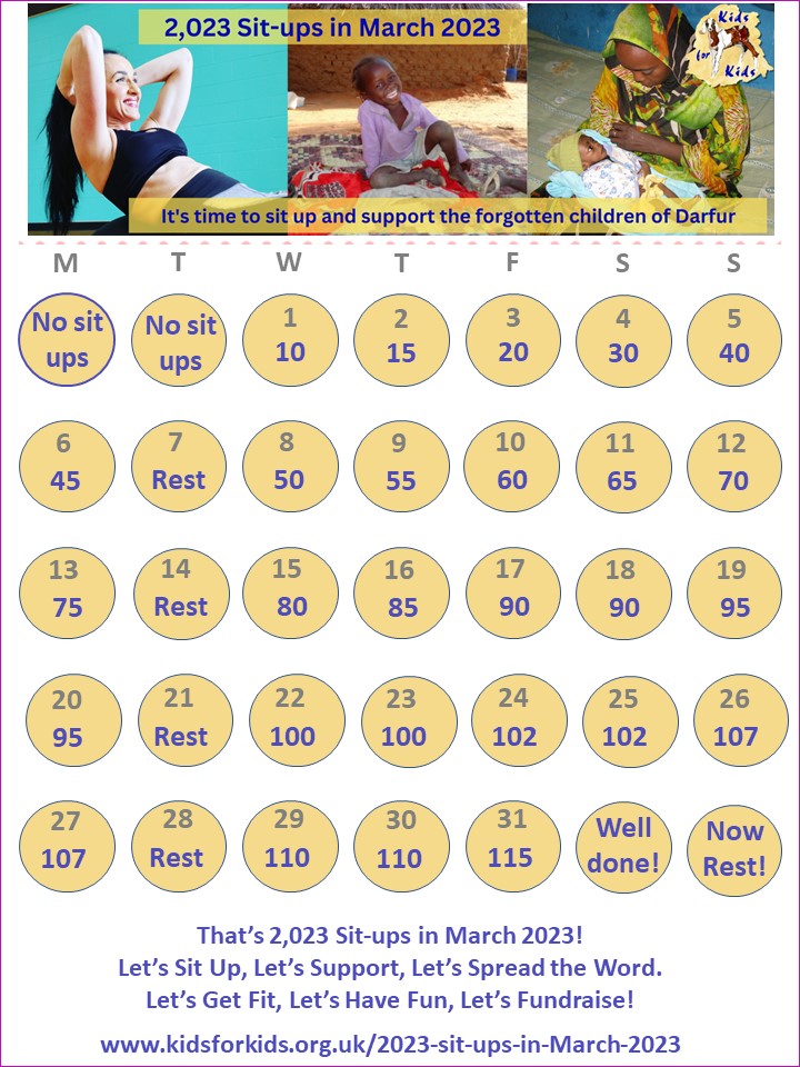 2,023 Sit Ups Challenge in March 2023 - Kids for Kids
